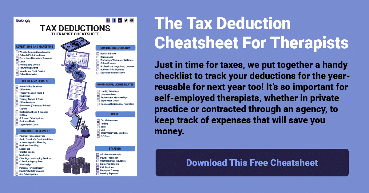 The Tax Deductions Cheatsheet For Therapists | Belongly The Tax Deductions Cheatsheet For Therapists | Belongly
