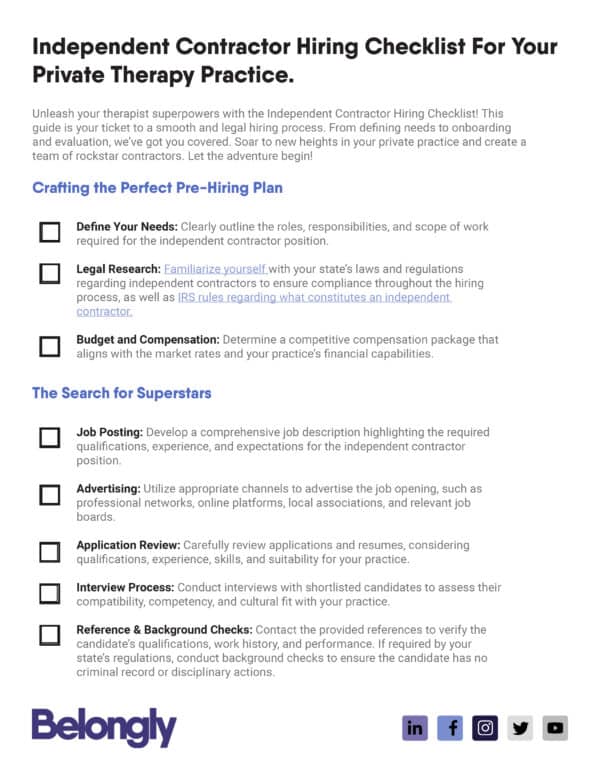 Therapy Practice: Independent Contractor Hiring Checklist